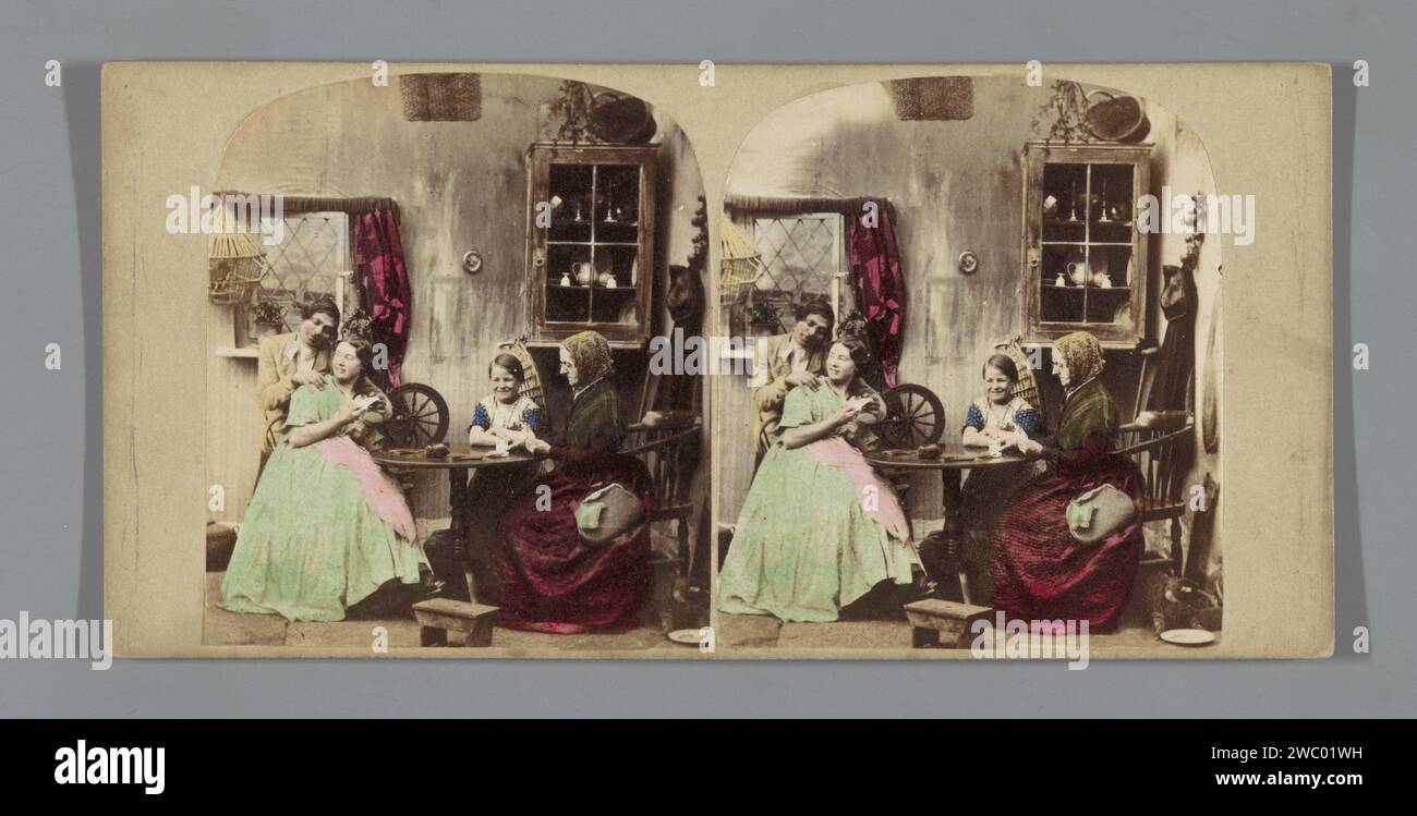 Family plays a card game, Anonymous, 1852 - 1863 stereograph London cardboard. paper albumen ...