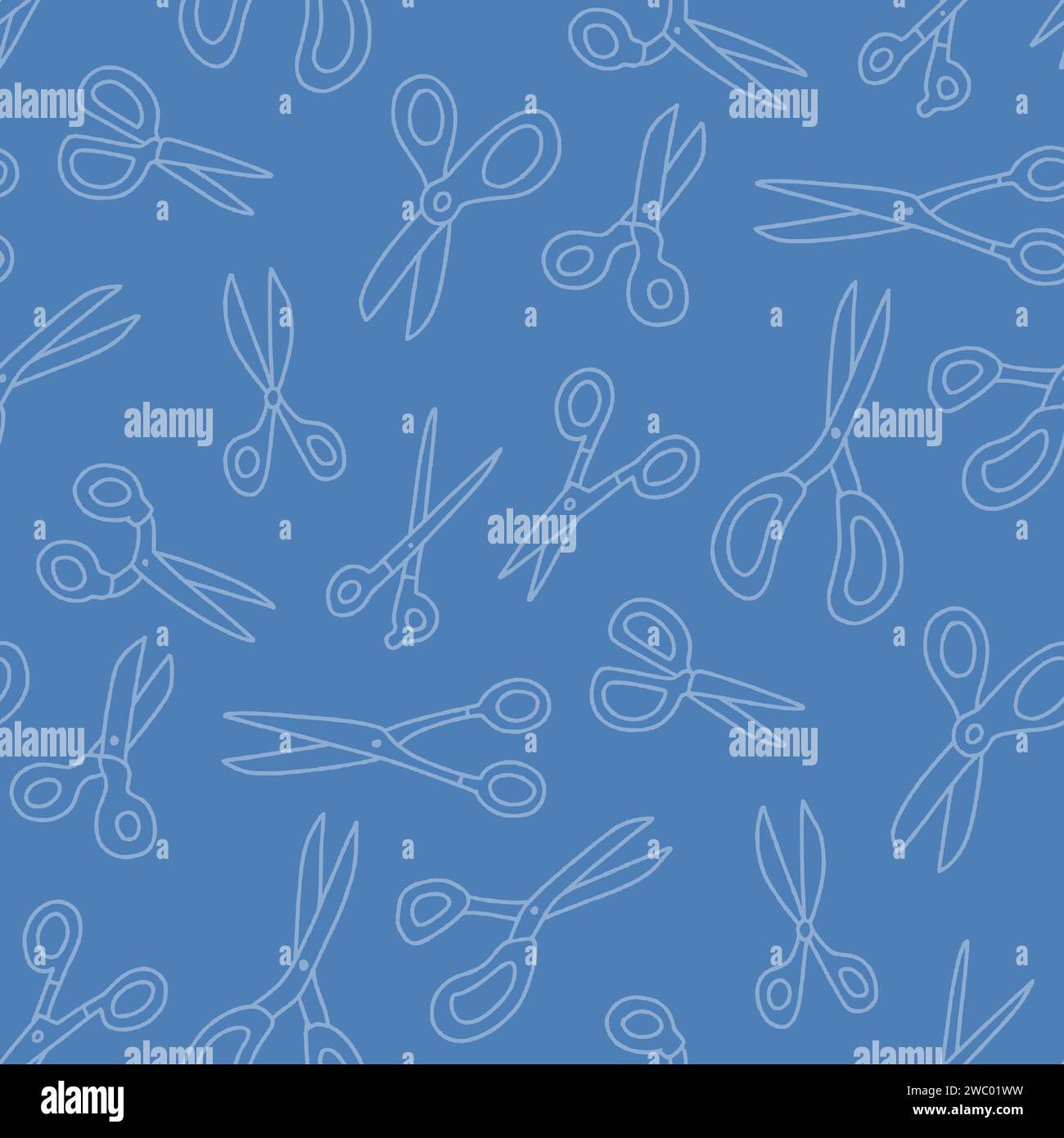 Vector Outline Scissors Seamless Pattern Illustration Flat Style Blue ...