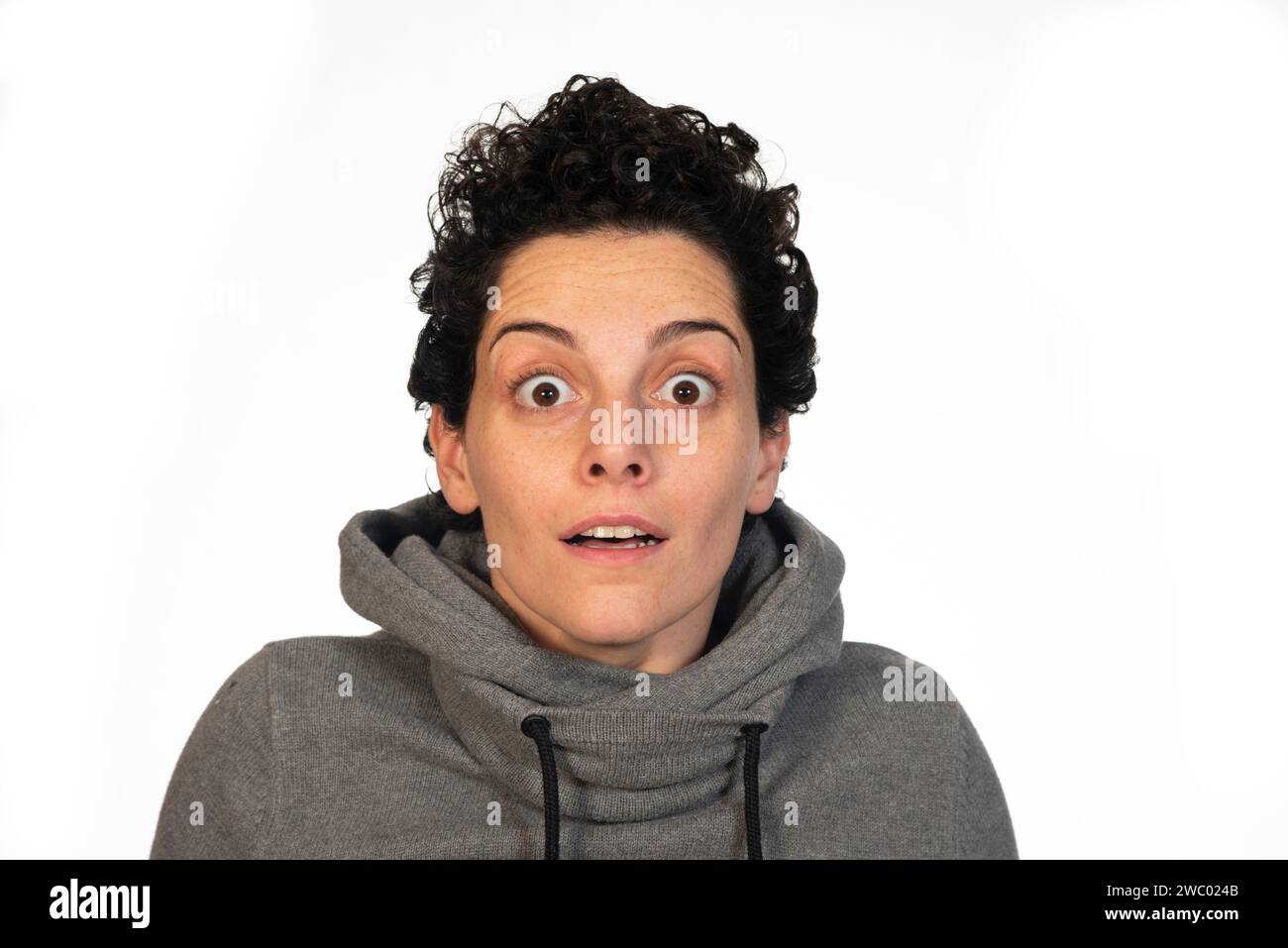 Surprised woman short hair hi-res stock photography and images - Alamy