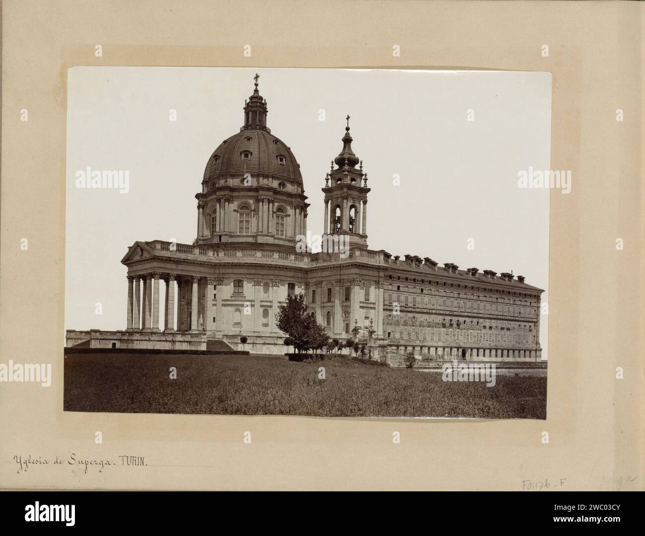 Superga basilica in Turin, Side view, Anonymous, 1850 - 1876 photograph ...