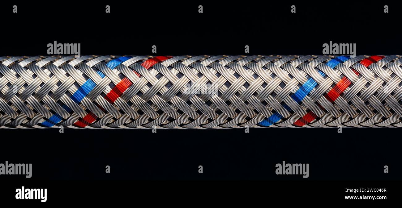 Flexible metal braided hose for connecting hot and cold water. Macro ...