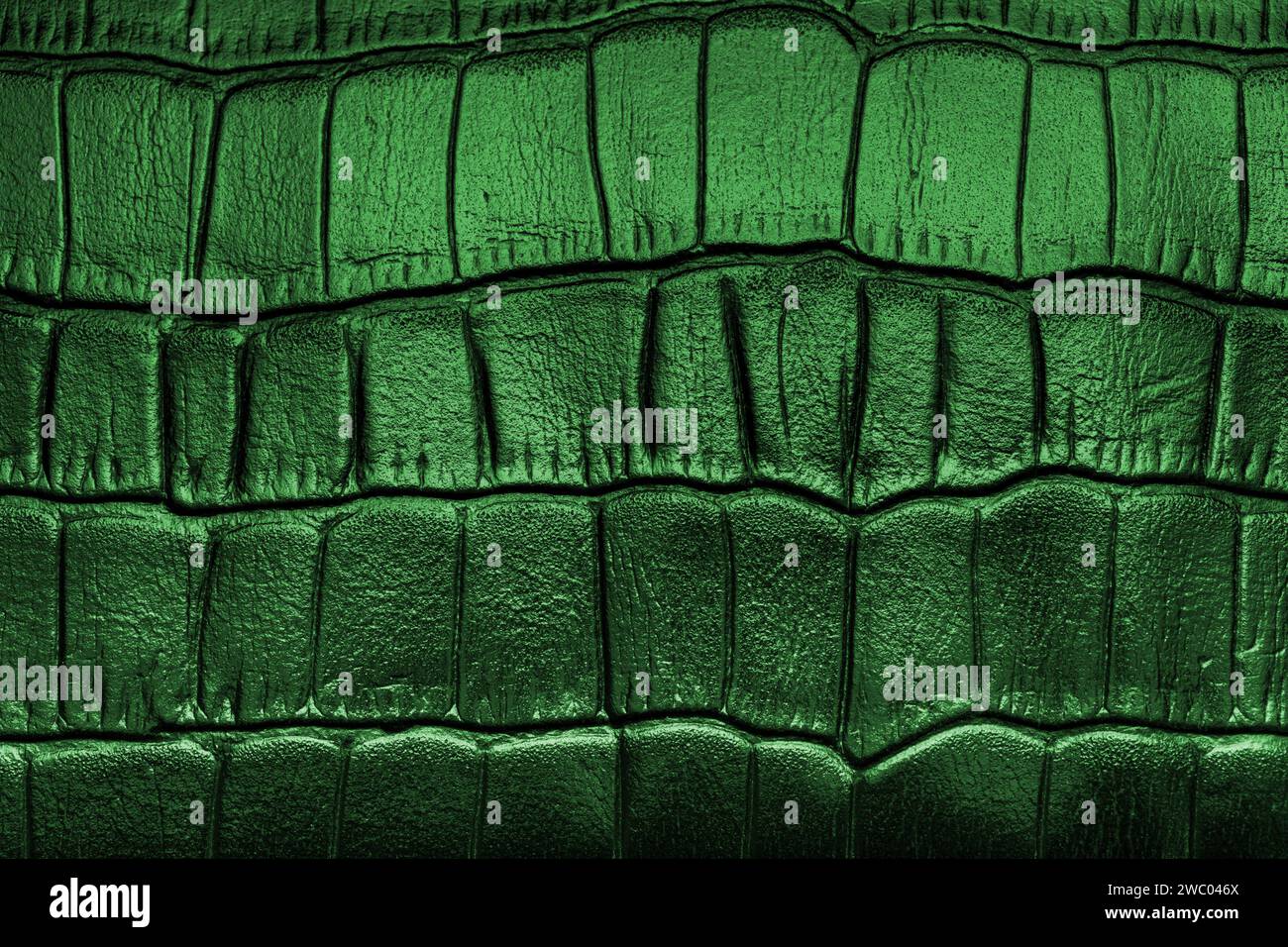 Natural leather with a geometric pattern, dyed green. Macro photography ...