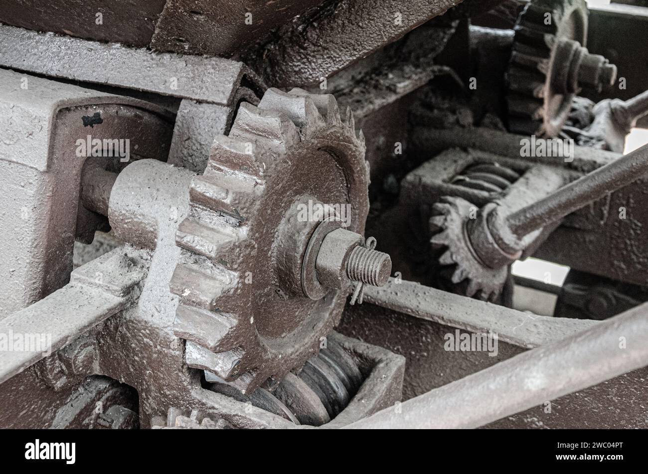 Power transmission using worm, worm wheel and bevel gears in an old ...
