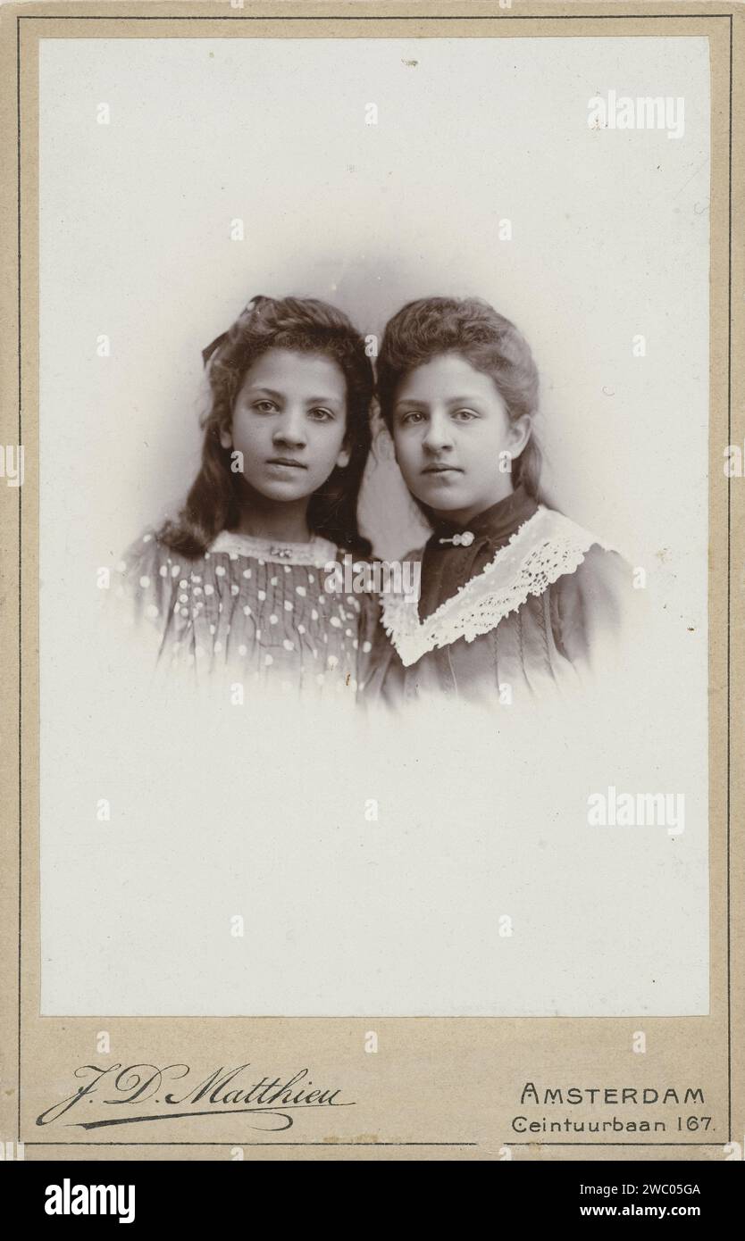 Studio portrait of two girls, c. 1890 - c. 1920 photograph. cabinet ...