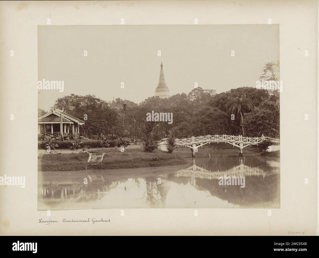 View of Cantonment Gardens with the Shwedagon Pagoda at the horizon ...