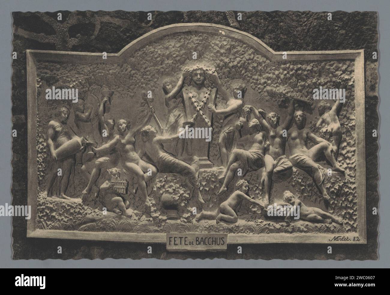 The Bacchus party, bas-relief carved in chalk, Helio-Cachan, 1930-1960 ...