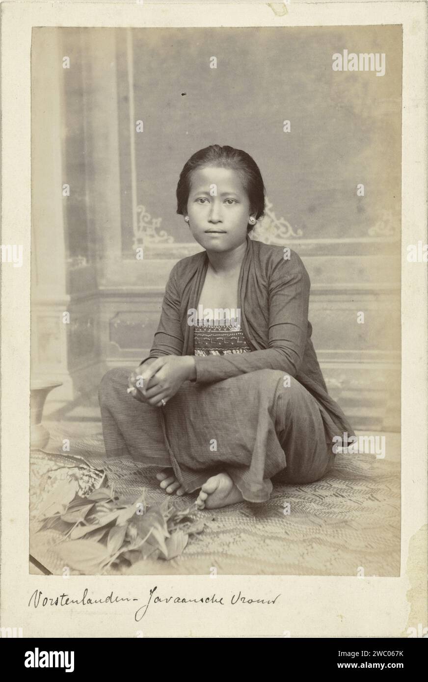 Studio Portrait of an unknown Javanese woman, Anonymous, 1870 - 1890 photograph Indonesia paper ...
