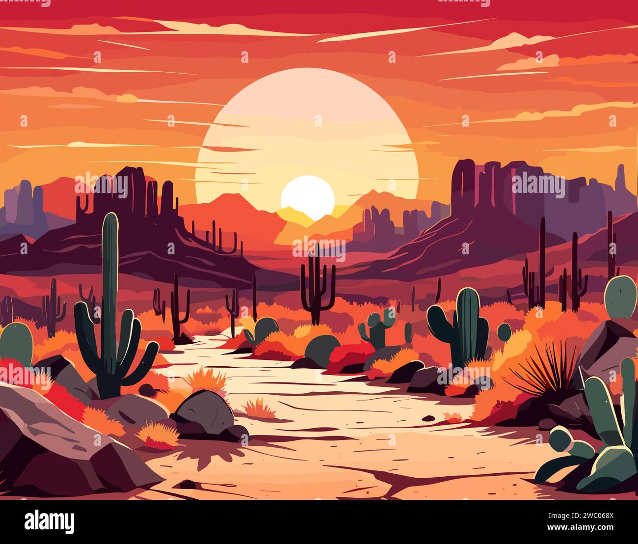 Sunset in Desert abstract vector art background Stock Vector Image ...