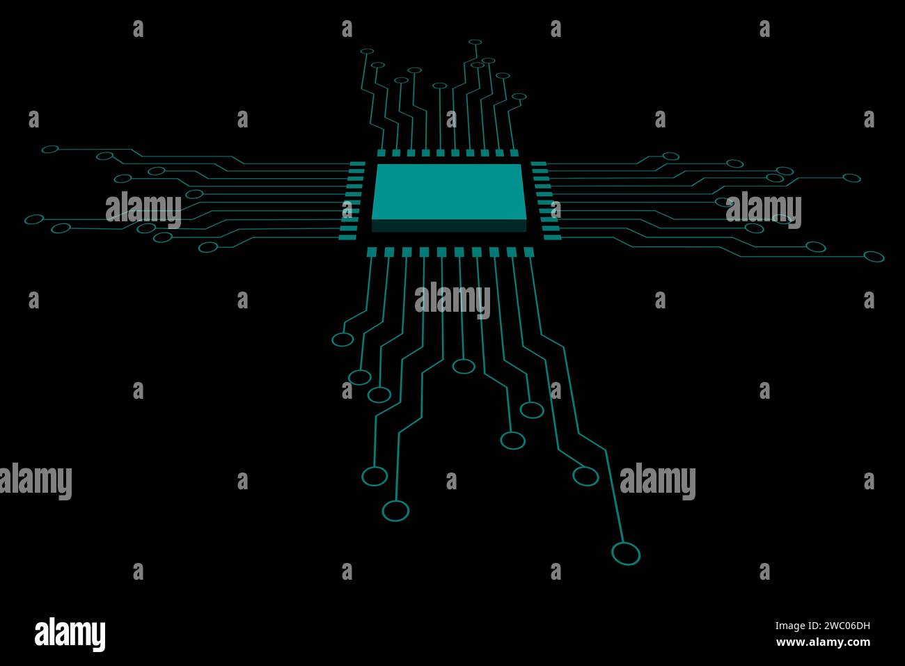 microchip blue with circuit line 3d perspective transparent background ...