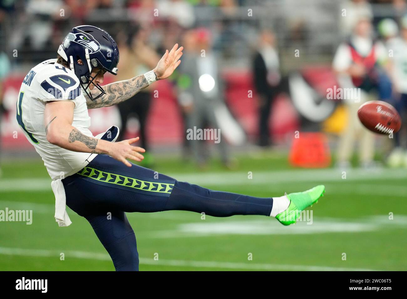 Seattle Seahawks punter Michael Dickson kicks the ball against the ...