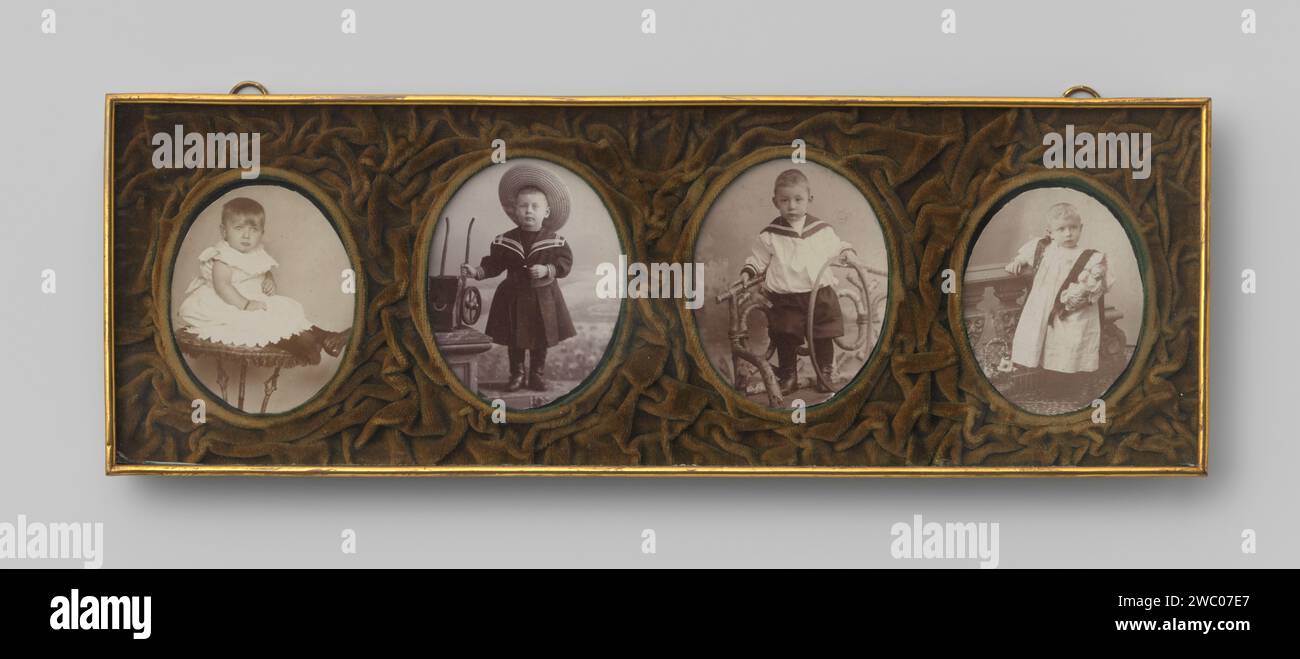 Four portraits of unknown children, 1880 - 1900 photograph. frame wood ...
