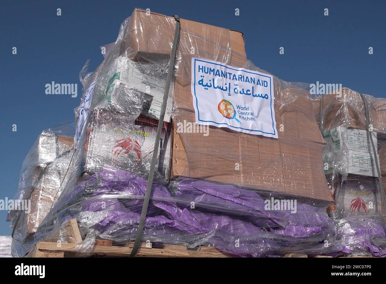 Trucks carrying humanitarian aid supplies from the World Central ...