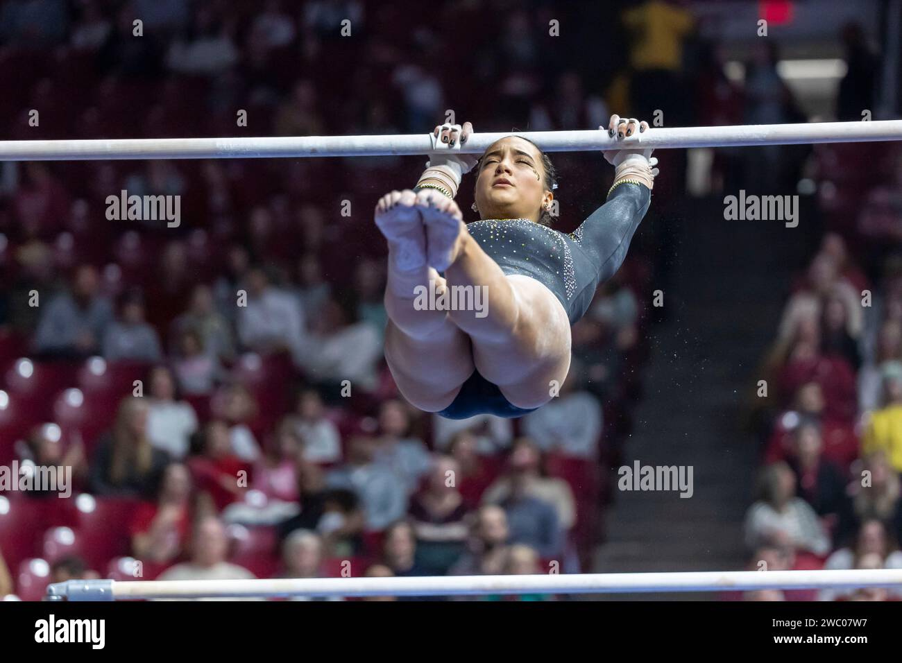 Missouri gymnast Mara Titarsolej scores 9.850 on the bars during an ...