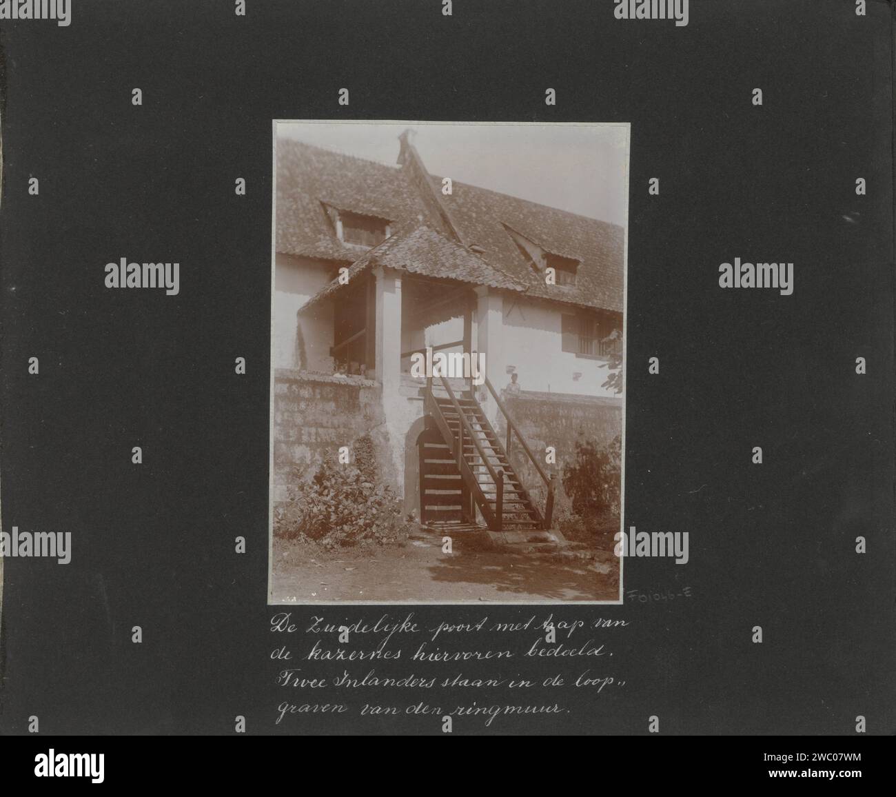 Southern gate with stairs of the old barracks in Batavia; Two Javanese ...