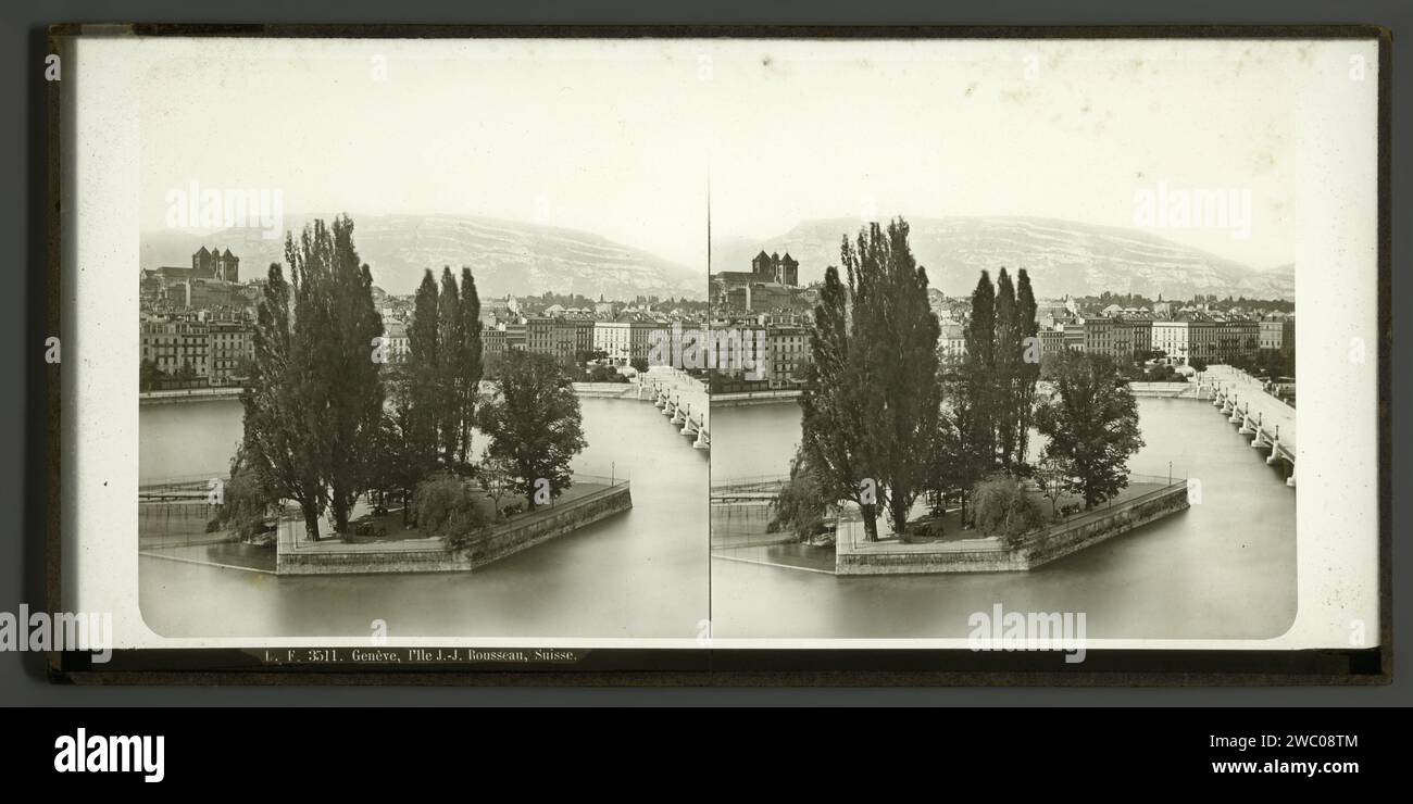 View of Île Rousseau in Genève, Switzerland, L.F., 1856 - 1890 Geneva ...