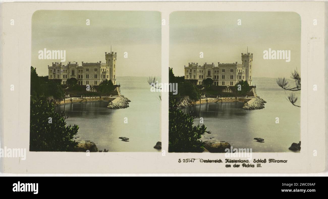 Miramare Castle on the Gulf of Trieste, BW, 1898 - 1918 stereograph Sad ...