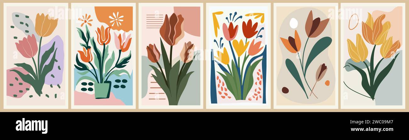 Abstract Tulip flower posters vector art set Stock Vector Image & Art ...