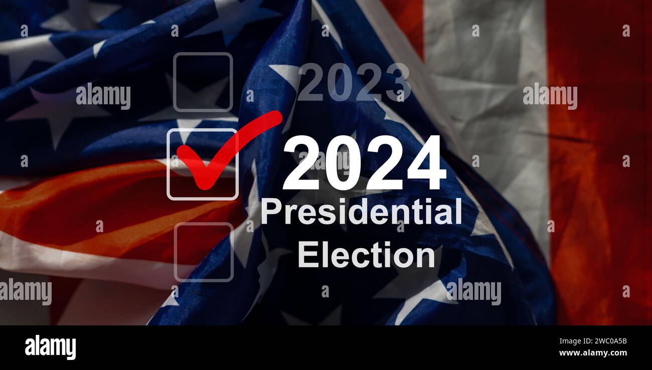 Presidential Election 2024 text on a mini chalkboard over a vintage ...