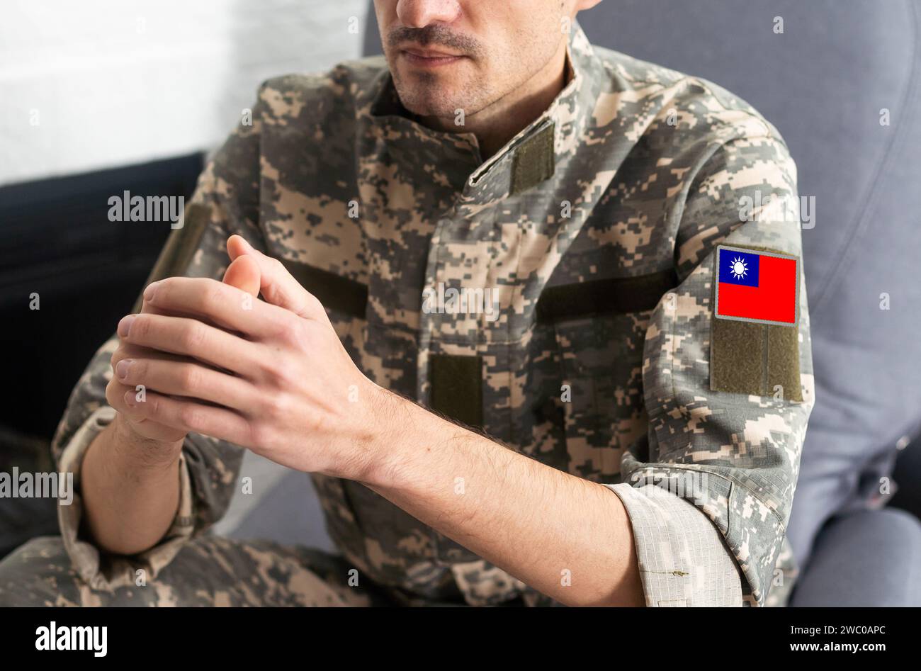 Flag of Taiwan on soldiers arm. Flag of Taiwan on military uniforms ...