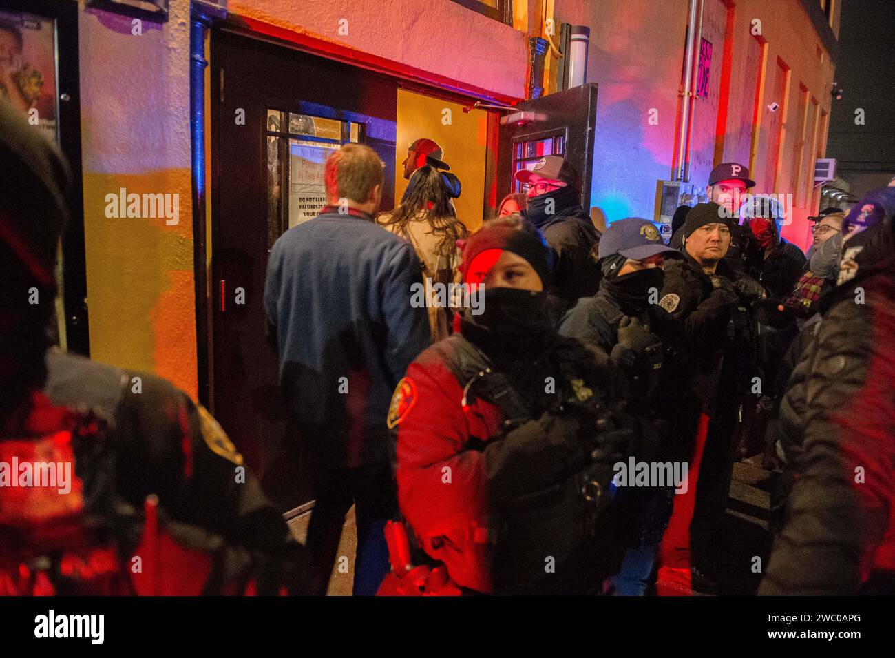 Portland, Oregon, USA. 12th Jan, 2024. Helium Comedy Club staff ...