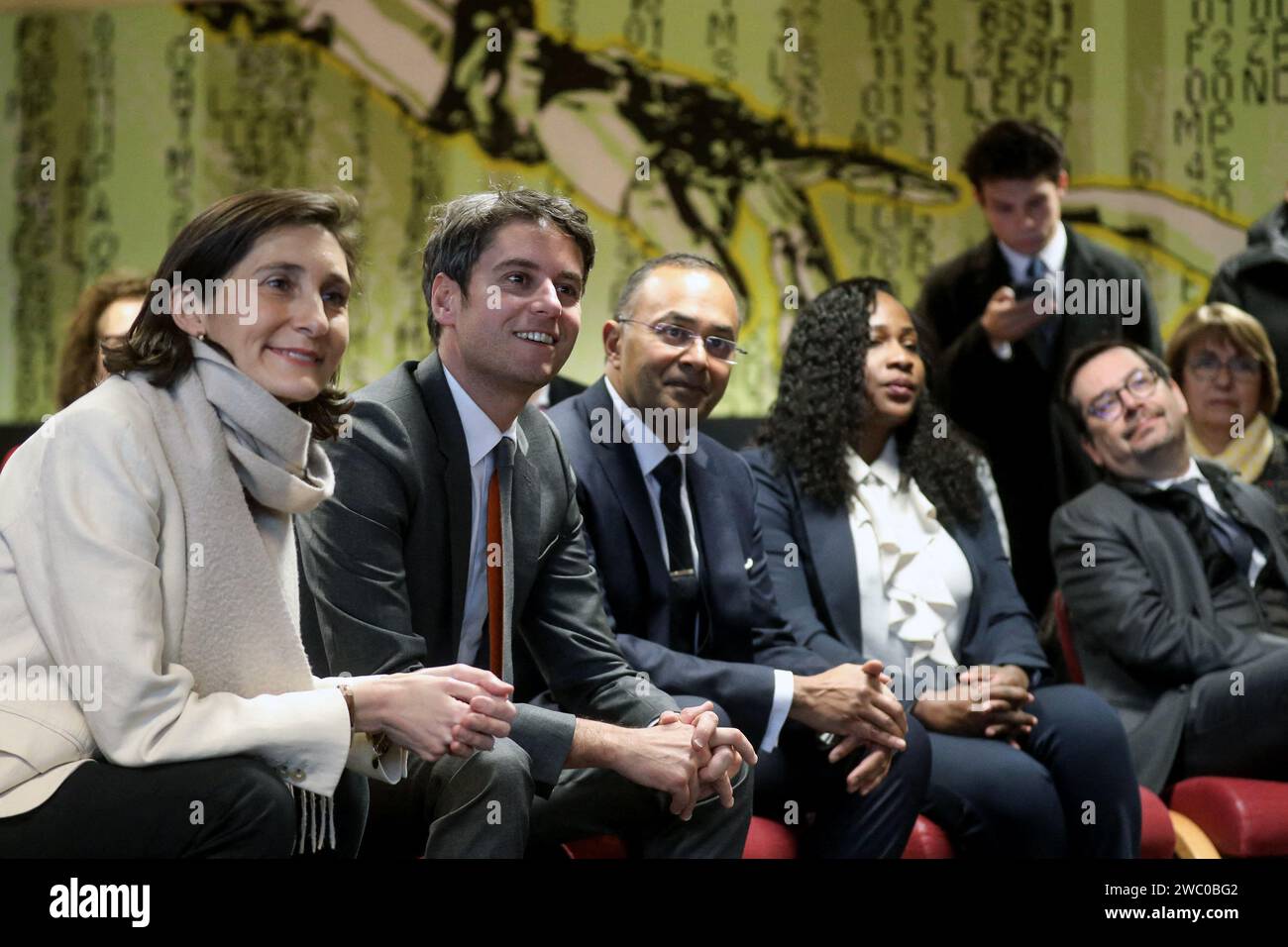 Andresy, France. 12th Jan, 2024. French Prime Minister Gabriel Attal ...