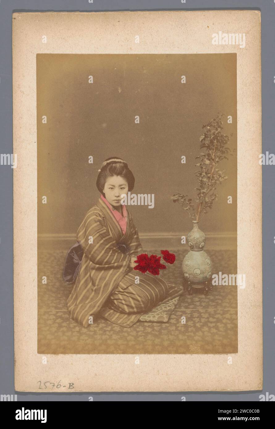 Portrait of an unknown Japanese girl with flowers, Anonymous, 1860 ...