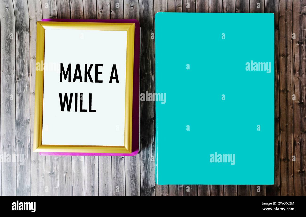 MAKE A WILL text on notepad with diary on wooden background Stock Photo ...