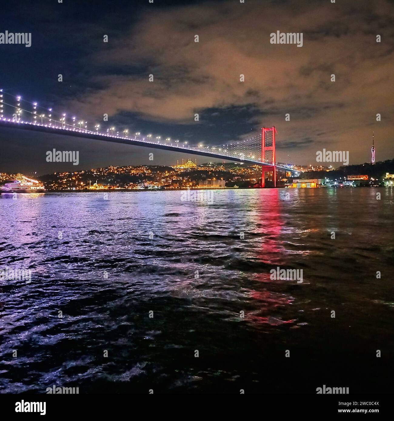 The night view of Bosphorus Bridge seem from camlıca illuminated by ...