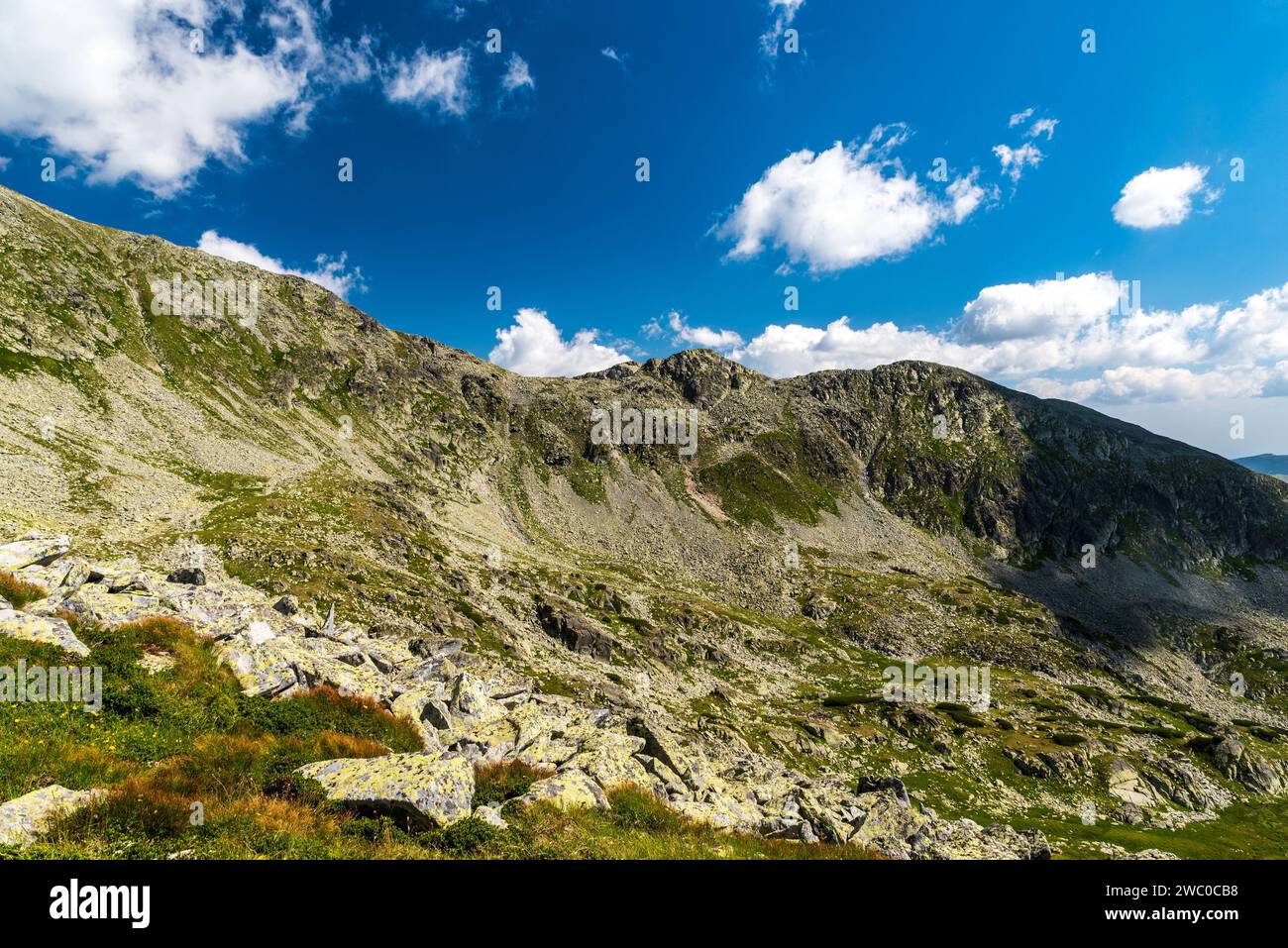 Partly rocky mountain ridge above Bucura lake from Saua Custura Bucurei ...