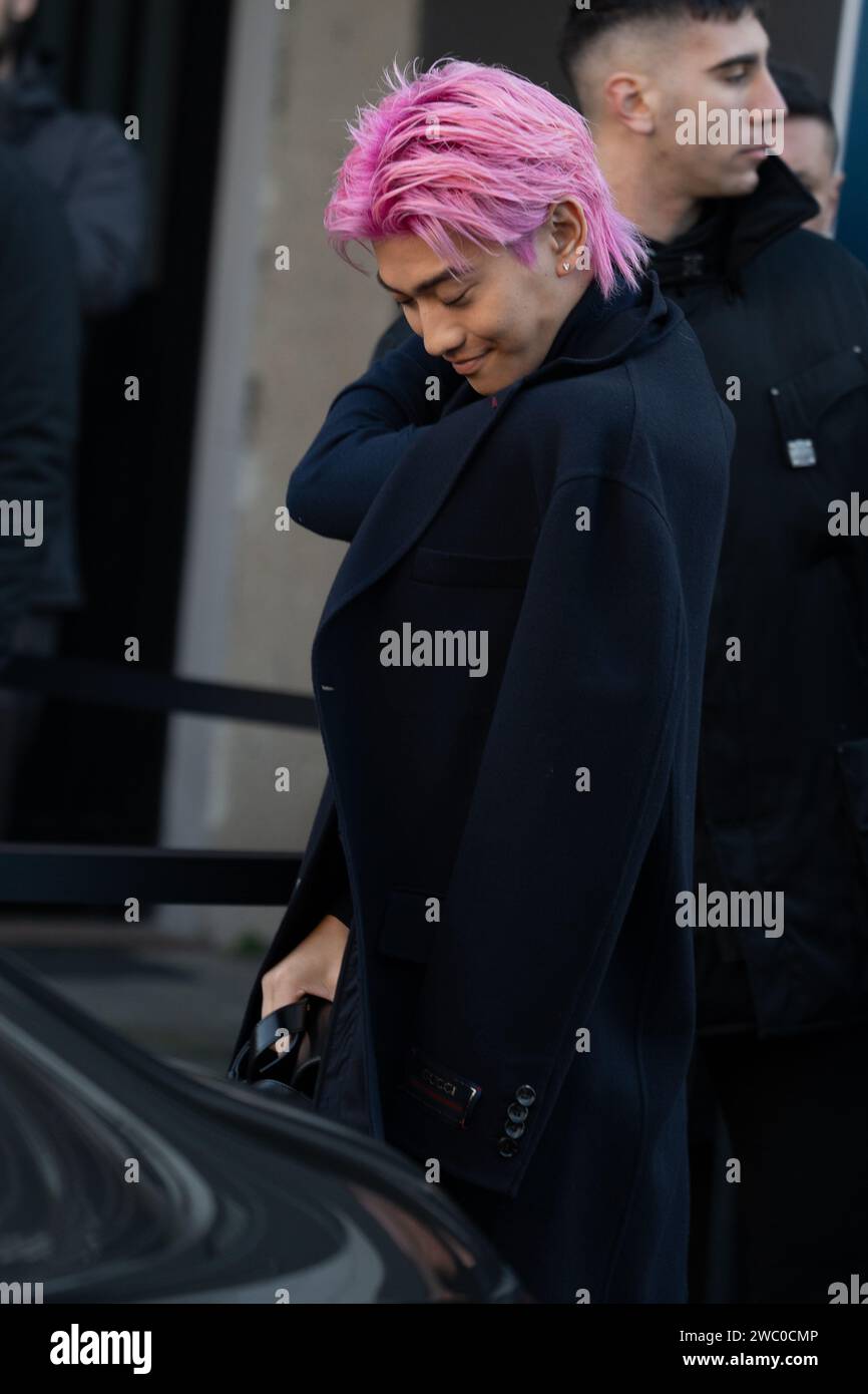 Milan, Italy. 12th Jan, 2024. Yamato Inoue is arriving at the ''Gucci ...