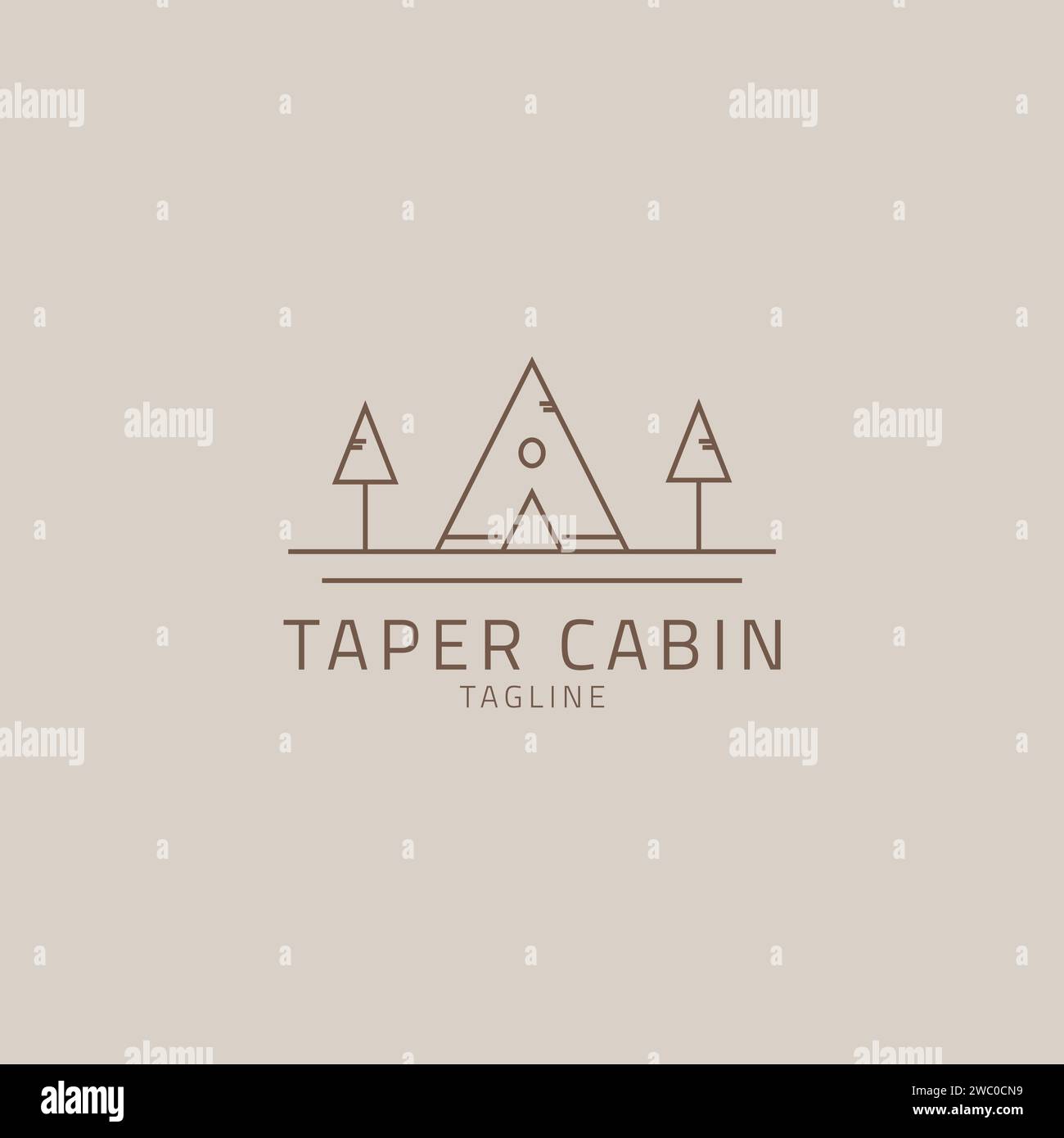 The cabin logo is in the form of a triangular tent with two trees ...