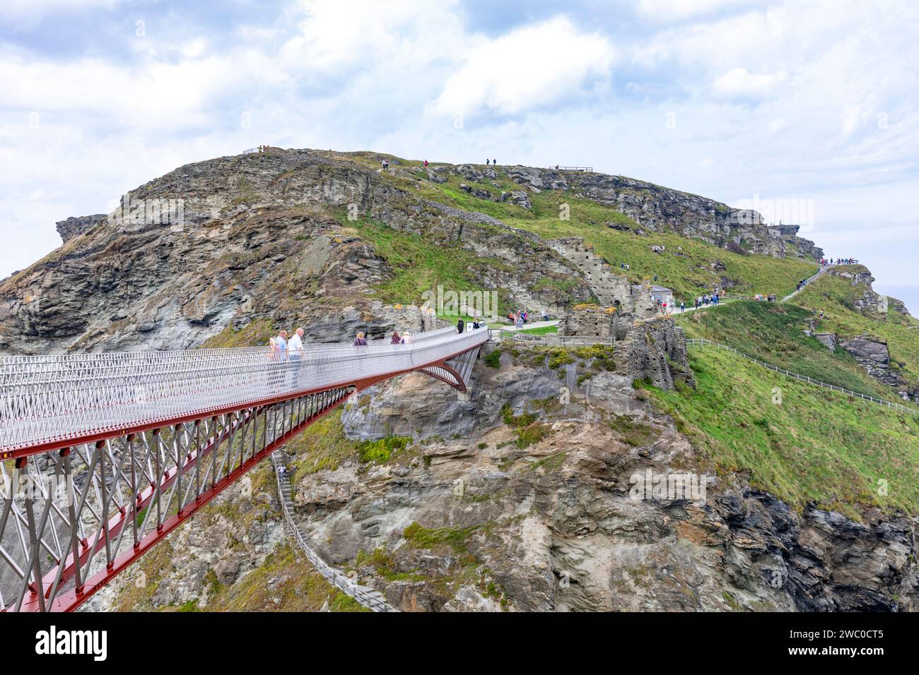 Tintagel Castle remains and ruins, tourists access the castle via ...
