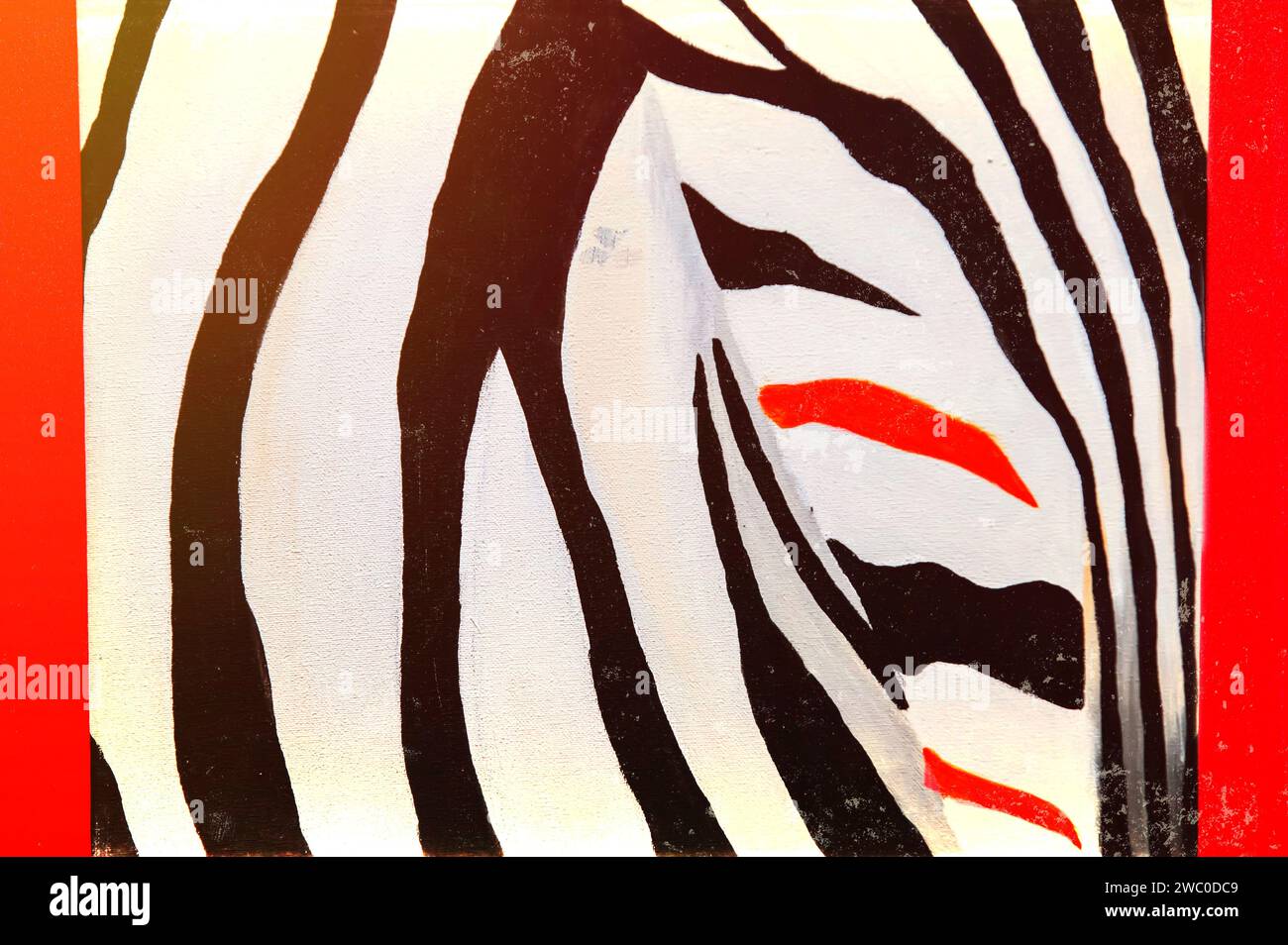 Abstract retro background of zebra stripes white with black in a red ...