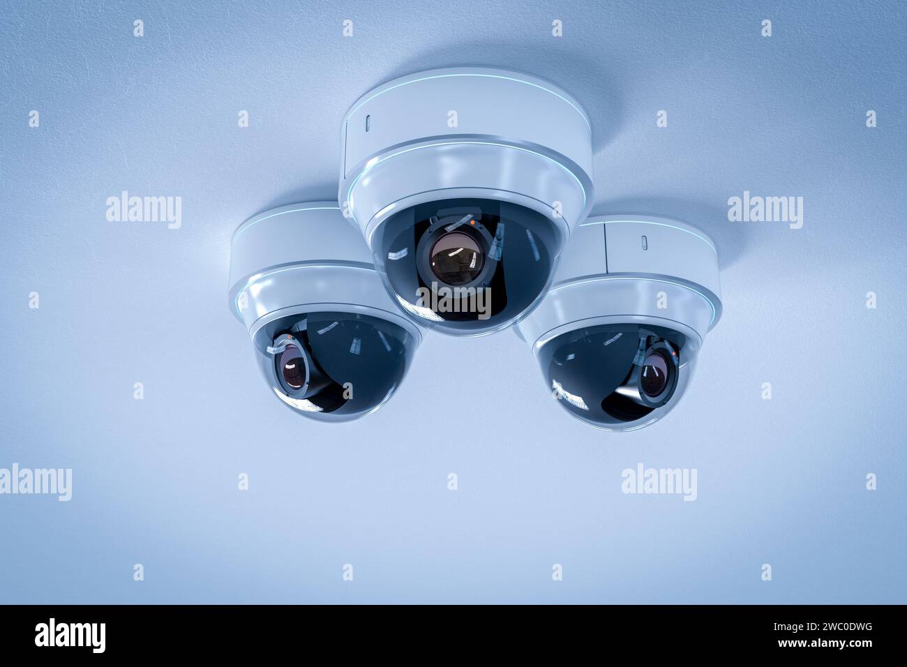 3d rendering group of security cameras or cctv cameras on ceiling Stock ...