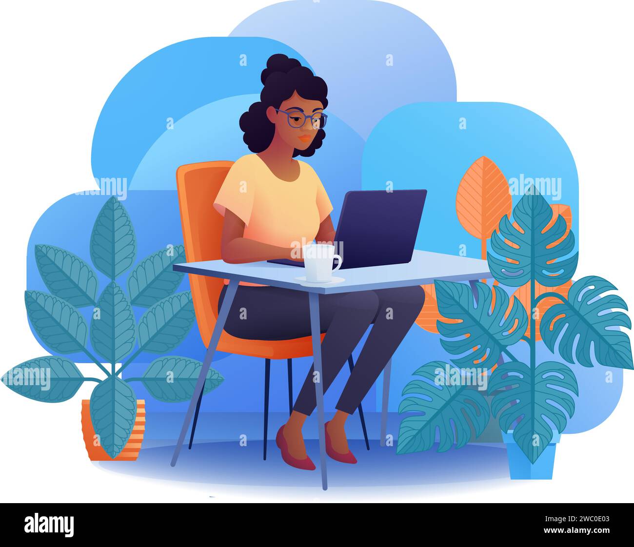 Woman Using Laptop Computer Cartoon Illustration Stock Vector Image ...
