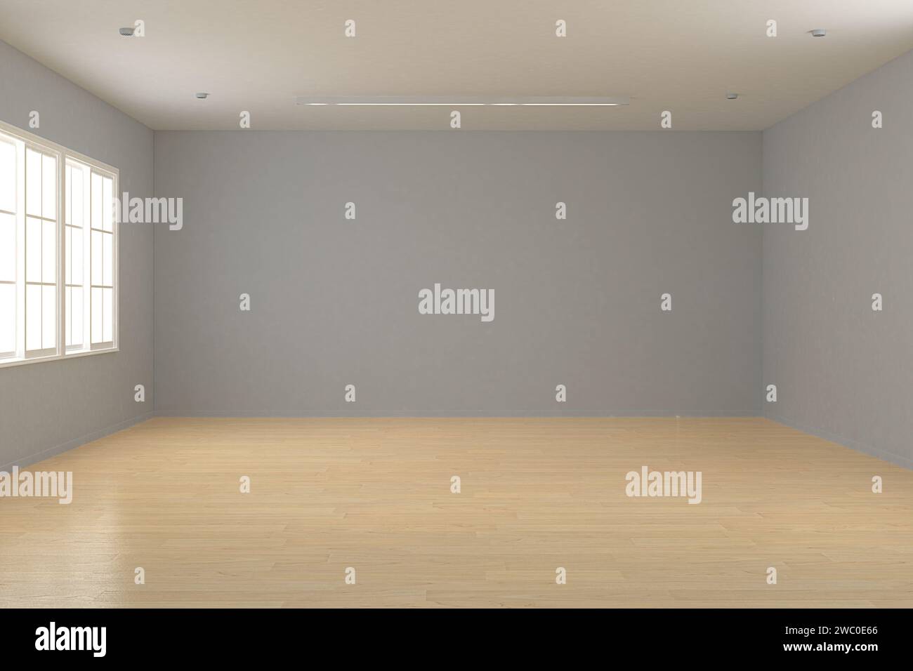3d rendering empty cosy room interior with wooden floor and grey wall ...