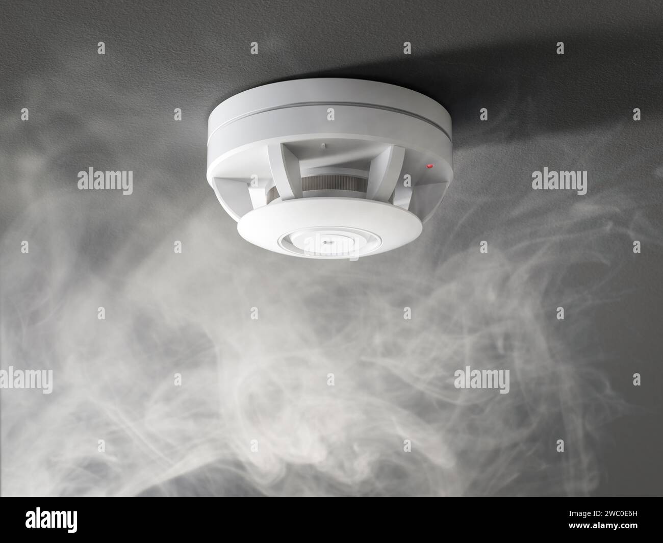 3d rendering smoke detector on ceiling activate by smoke Stock Photo ...