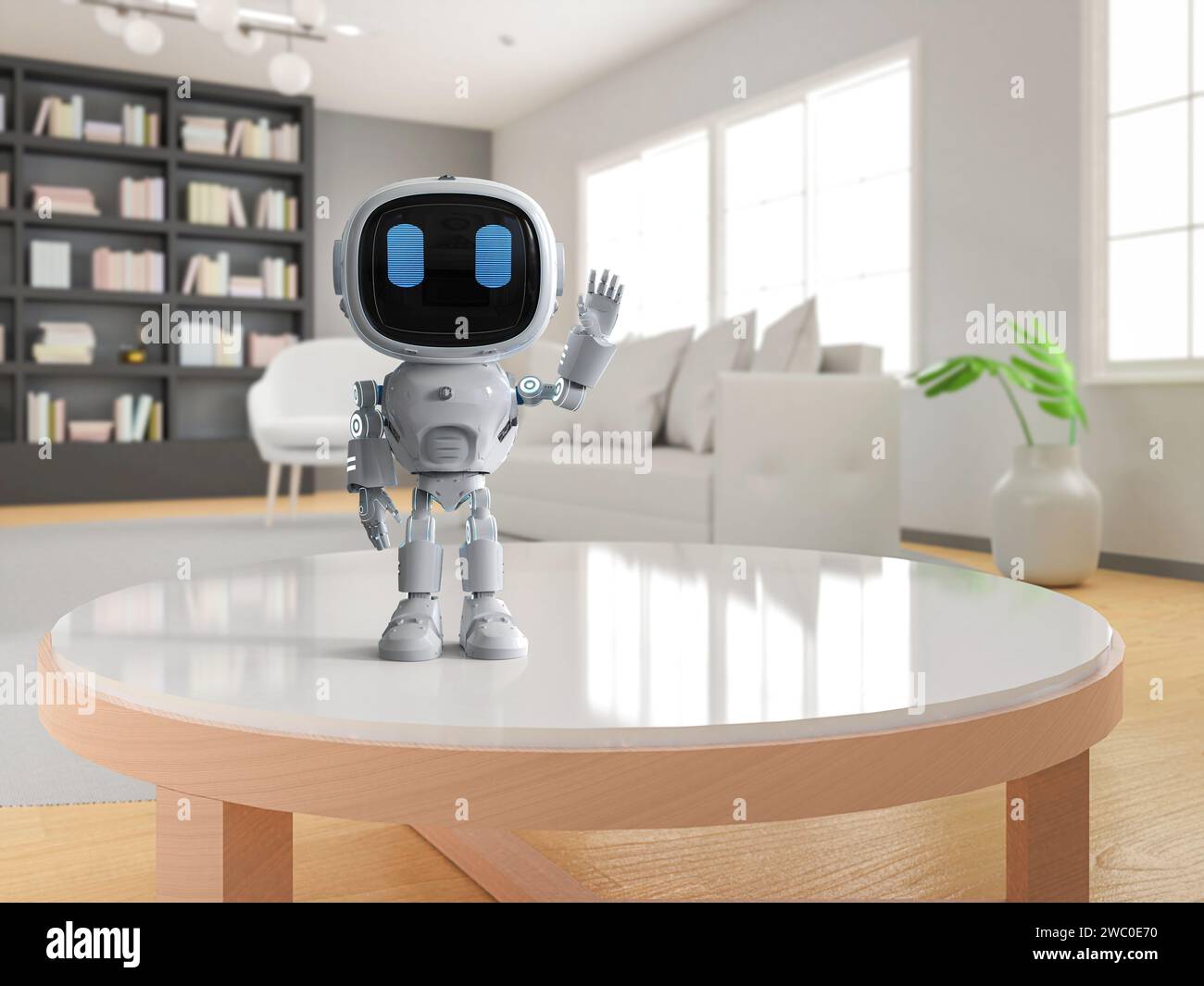 3d rendering cute and small artificial intelligence assistant robot for ...
