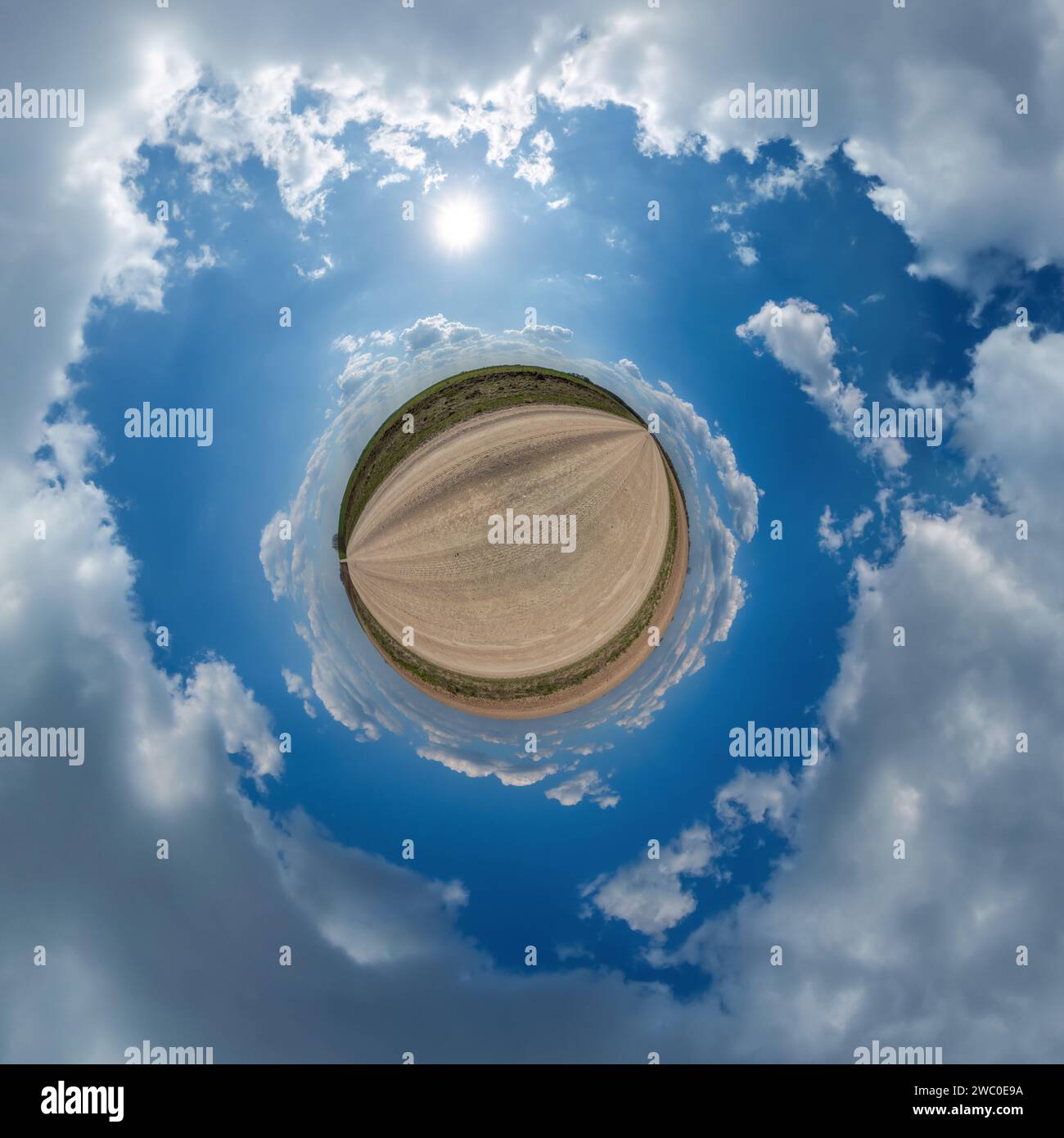simple tiny planet without buildings in blue sky with beautiful clouds ...