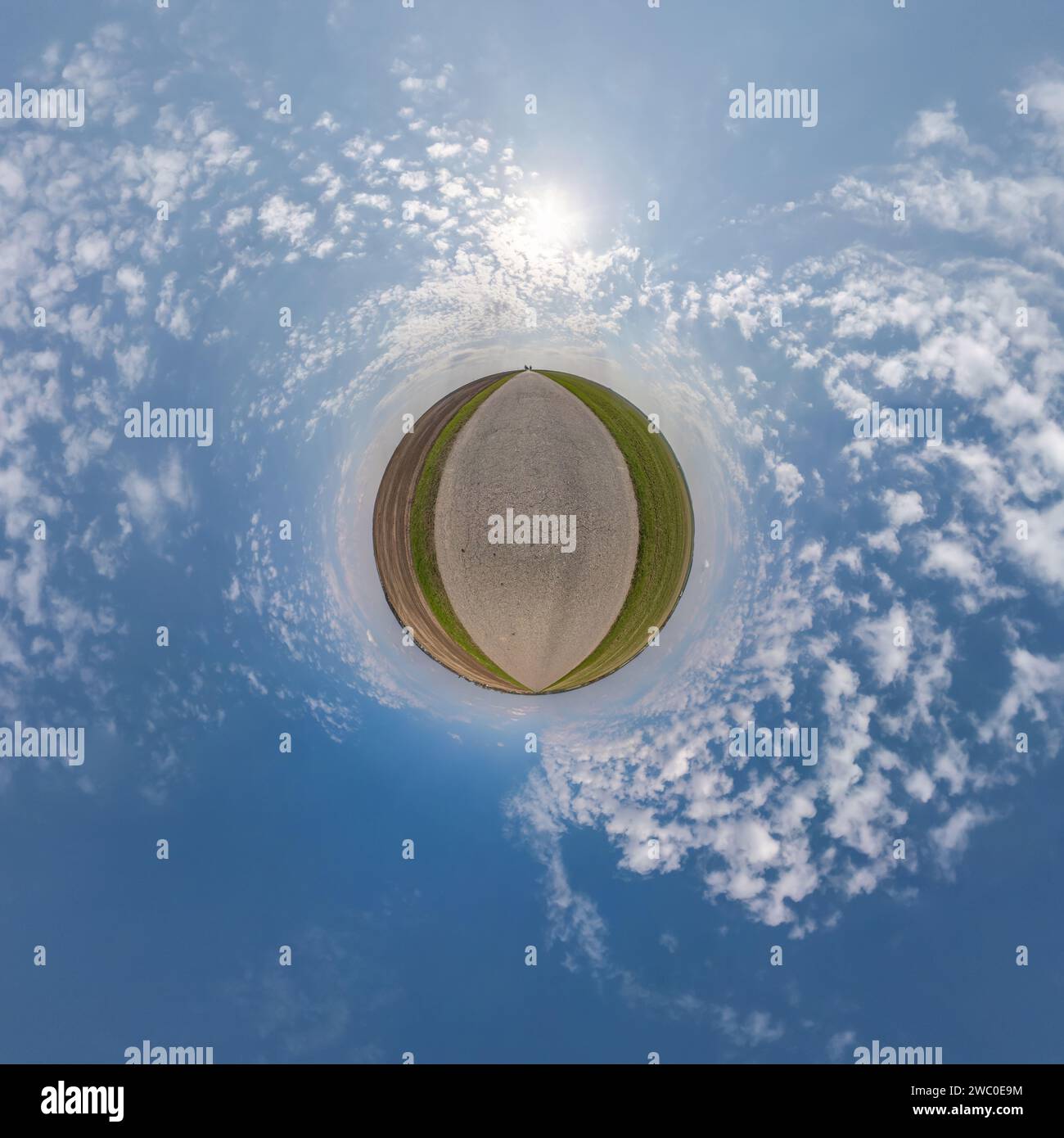 simple tiny planet without buildings in blue sky with beautiful clouds ...