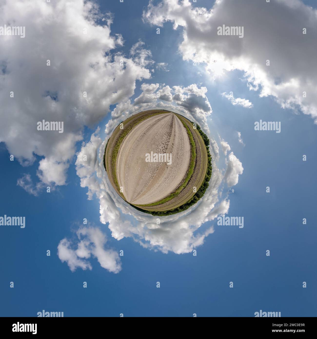 simple tiny planet without buildings in blue sky with beautiful clouds ...