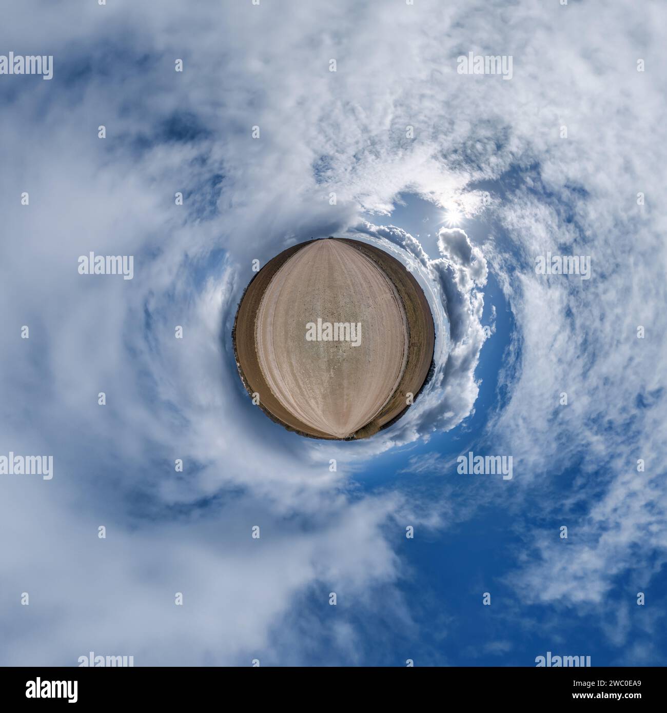 simple tiny planet without buildings in blue sky with beautiful clouds ...