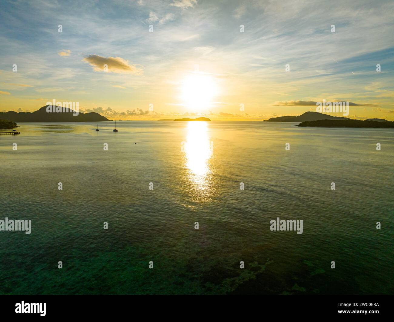 Amazing sunset or sunrise sky over sea landscape,Beautiful colorful ...
