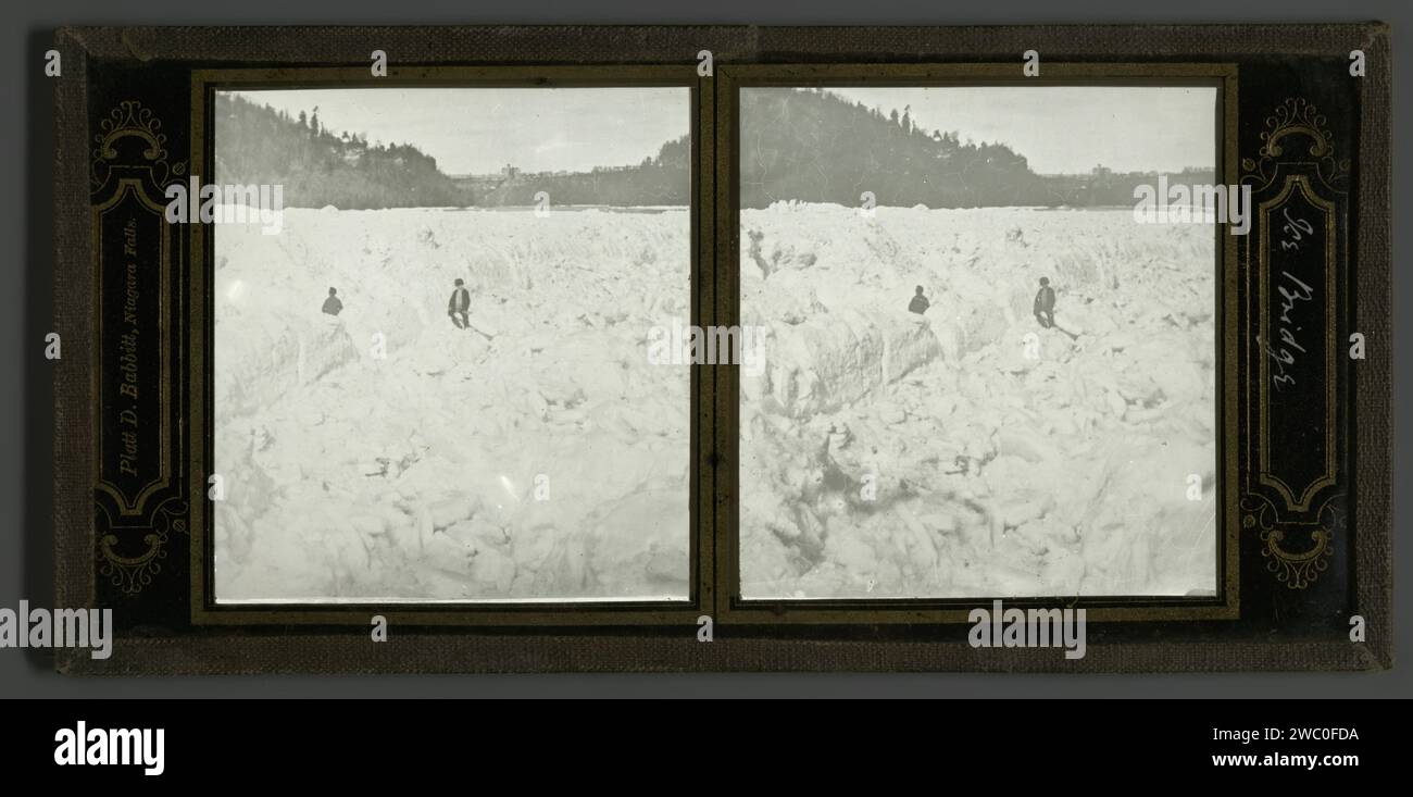 Two figures on the frozen bed of the Niagara waterfalls, Platt D ...