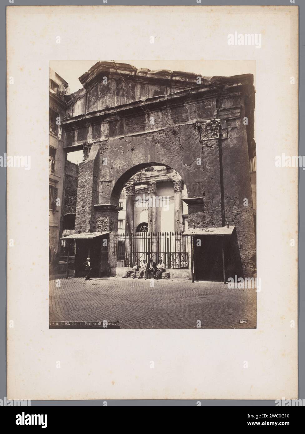 Seated people in front of the porticus of Octavia in Rome, Roberto Rive ...
