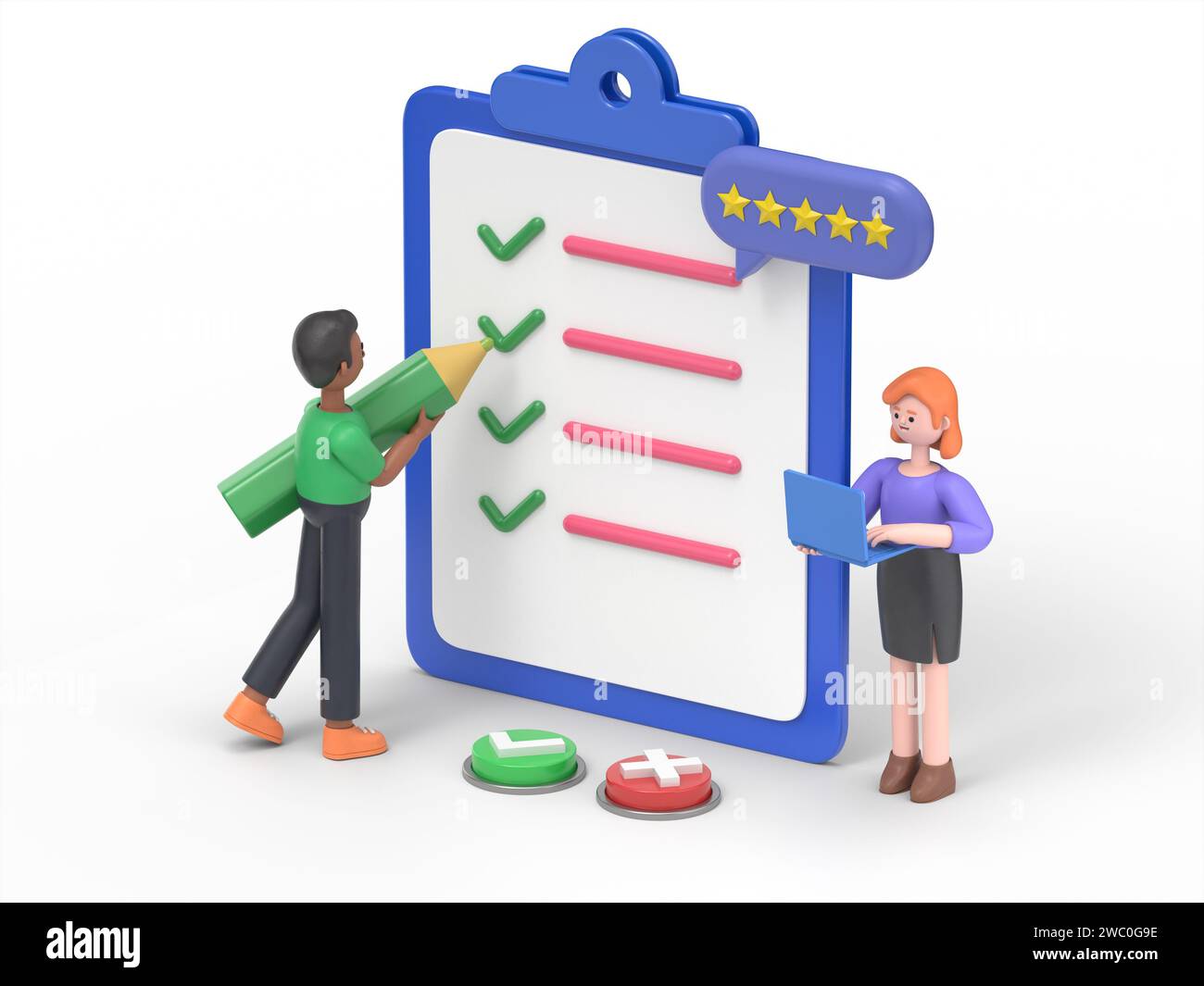 People Characters Filling Test in Customer Survey Form. Woman and Man ...