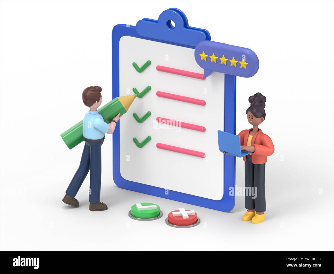 People Characters Filling Test in Customer Survey Form. Woman and Man ...