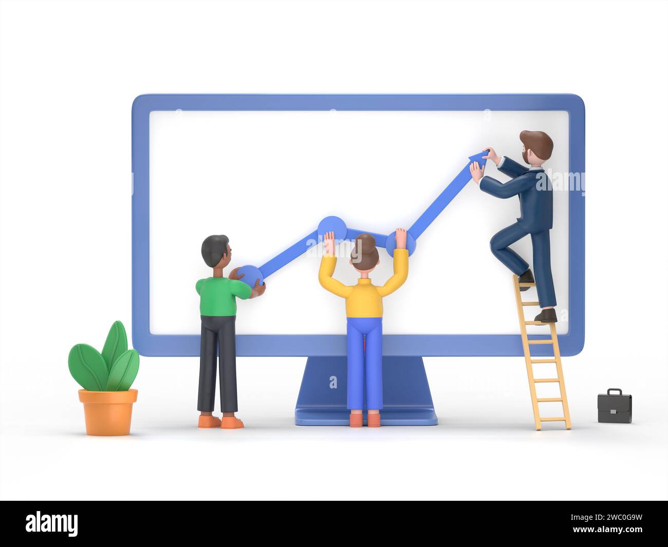 Business people are pushing up their graph upward. Teamwork. Business ...