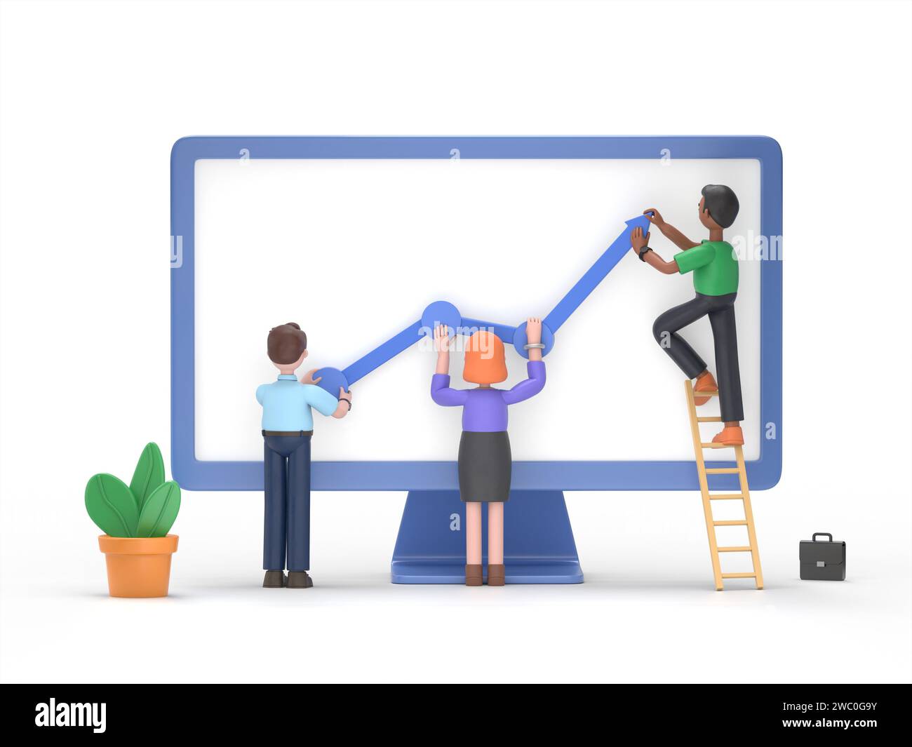 Business people are pushing up their graph upward. Teamwork. Business ...