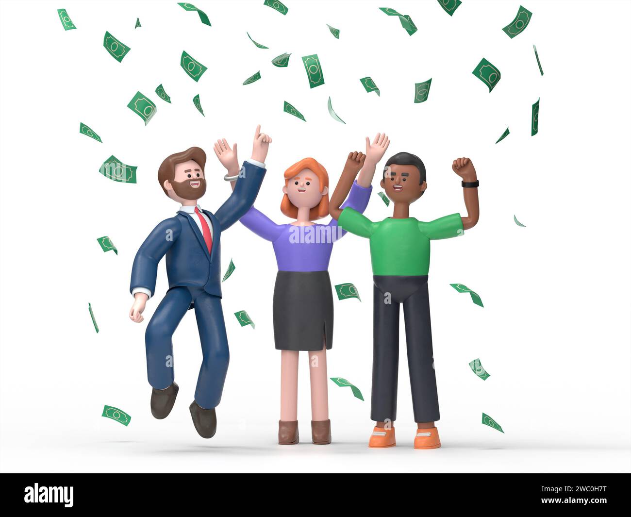 3d illustration of happy business team celebrates success standing ...